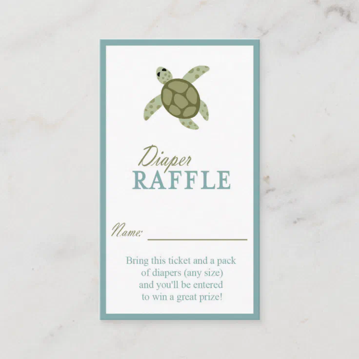 Sea Turtle Ocean Theme Diaper Raffle Ticket Enclosure Card | Zazzle