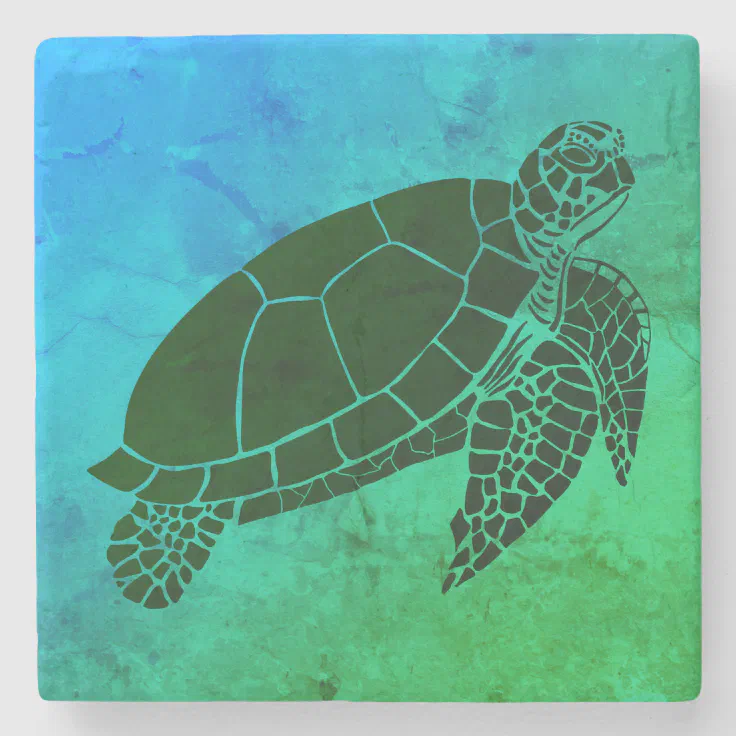 Sea Turtle on Blue and Green Background Stone Coaster | Zazzle