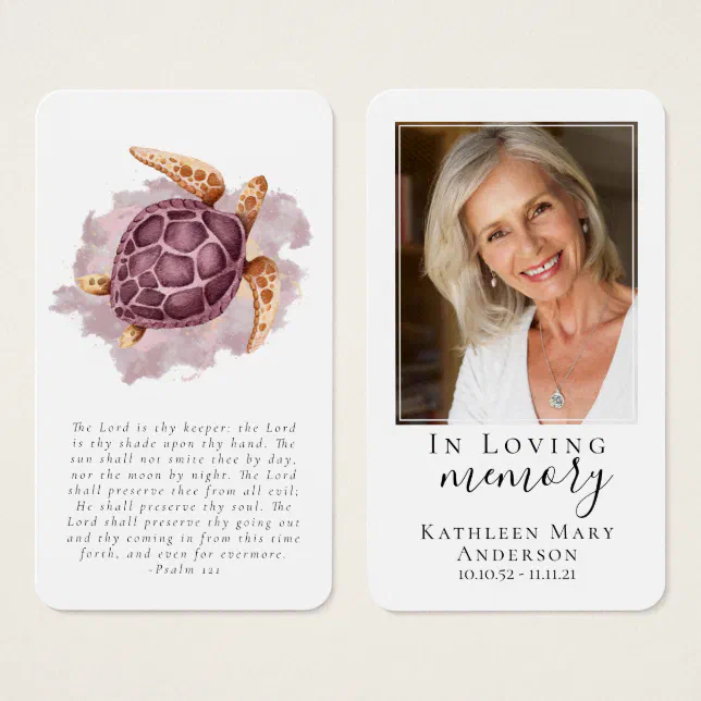 Sea Turtle Photo Remembrance Prayer Card | Zazzle