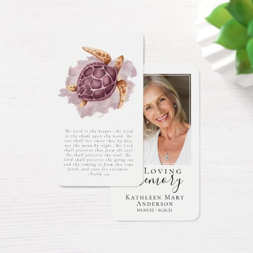 Sea Turtle Photo Remembrance Prayer Card | Zazzle