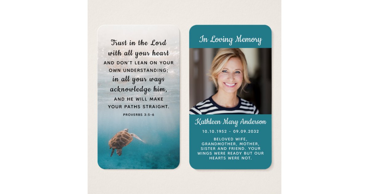 Sea Turtle Photo Remembrance Prayer Card | Zazzle