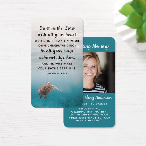 Sea Turtle Photo Remembrance Prayer Card | Zazzle