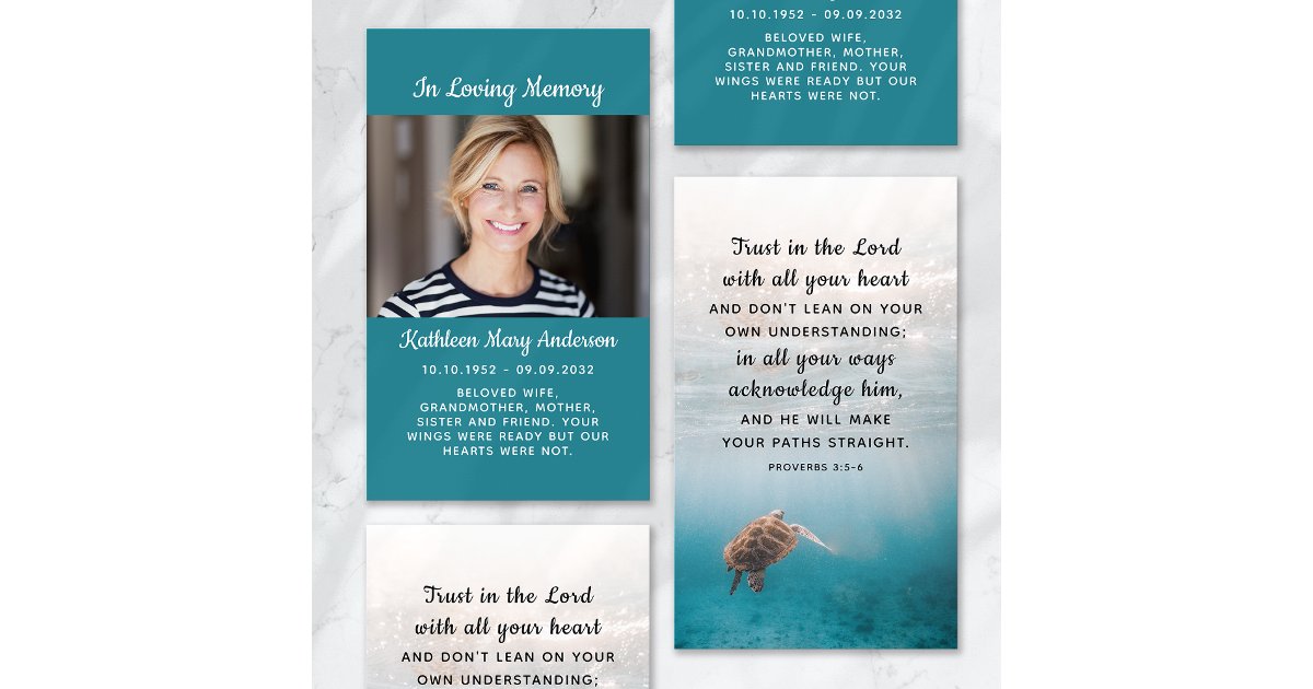 Sea Turtle Photo Remembrance Prayer Card | Zazzle