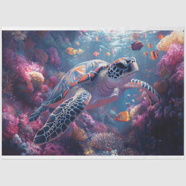 Sea Turtle Purple Coral Reef Decoupage Tissue Paper | Zazzle