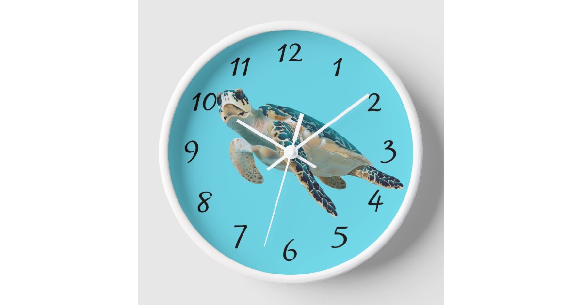 Sea Turtle round clark Clock | Zazzle