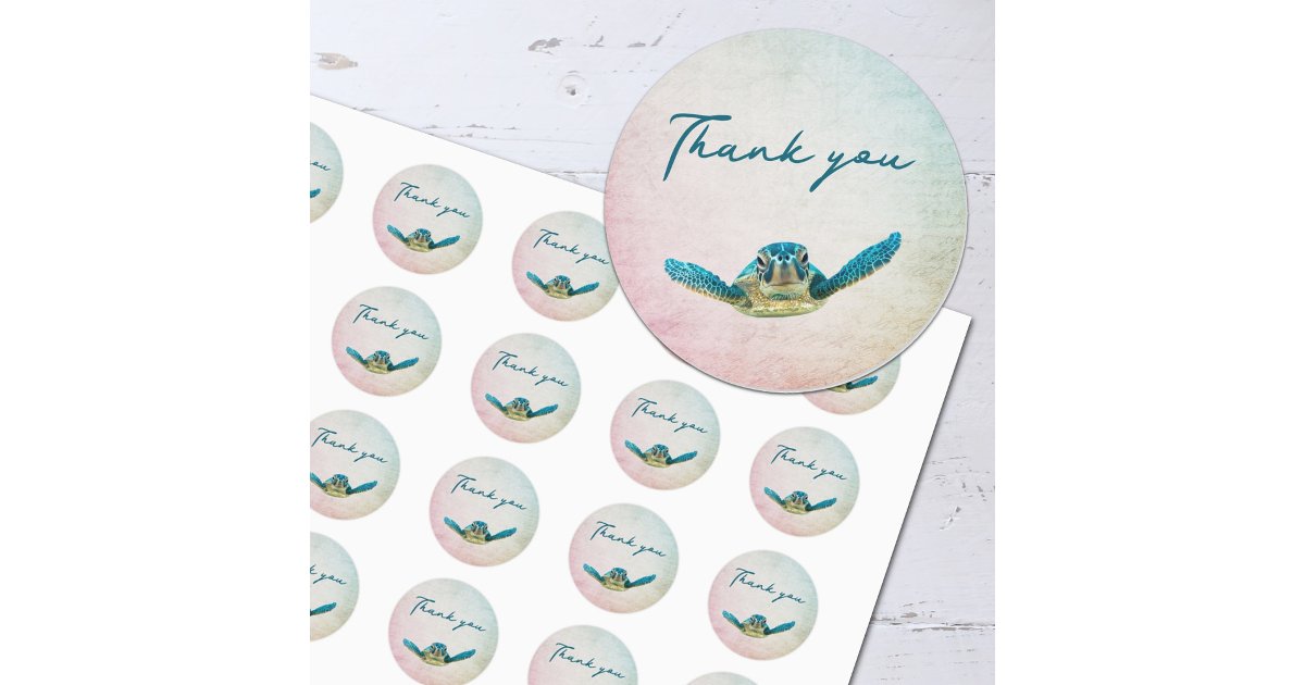 Sea Turtle Round Thank You Wedding Stickers | Zazzle
