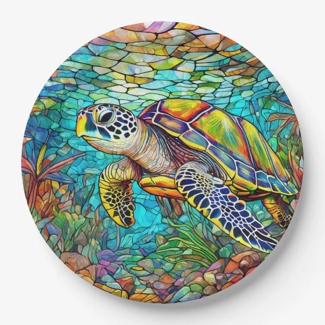 Sea turtle stained glass paper plates | Zazzle