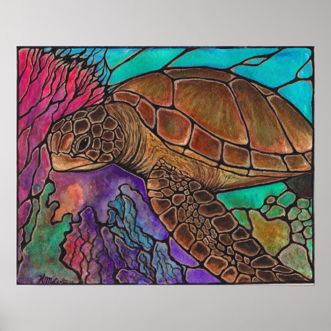 sea turtle swimming poster | Zazzle