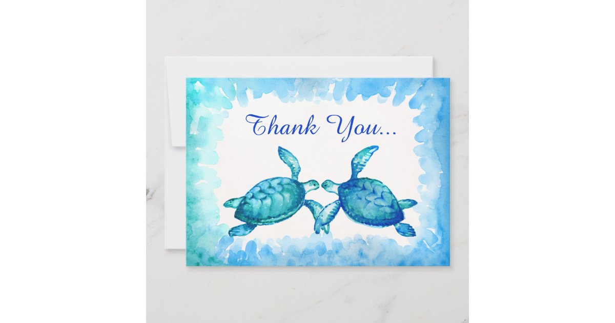 Sea Turtle Thank You Cards - Blue Teal Watercolor | Zazzle