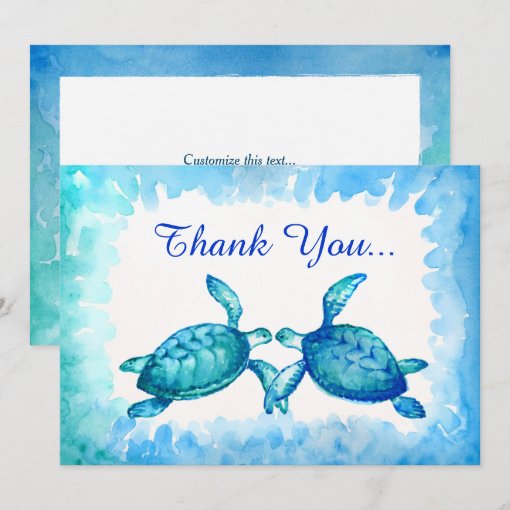 Sea Turtle Thank You Cards - Blue Teal Watercolor | Zazzle