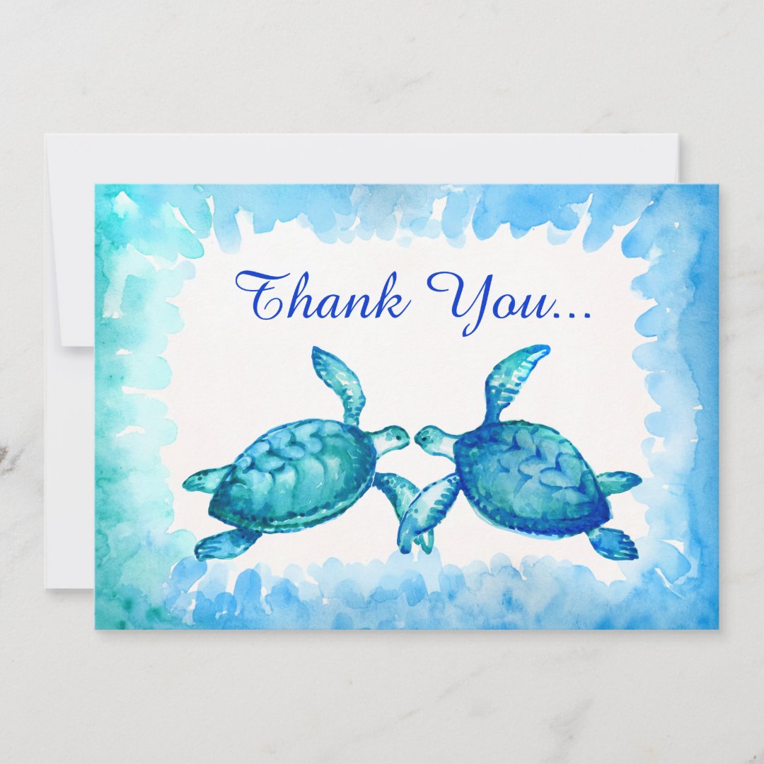 Sea Turtle Thank You Cards - Blue Teal Watercolor | Zazzle
