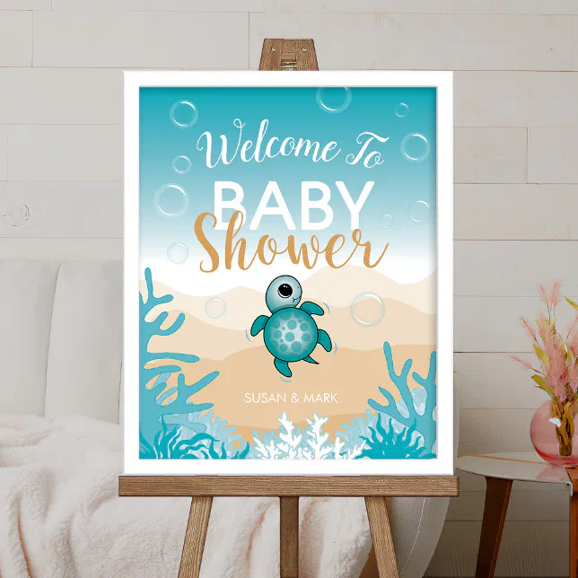 Sea turtle theme Baby Shower Welcome Sign | Zazzle