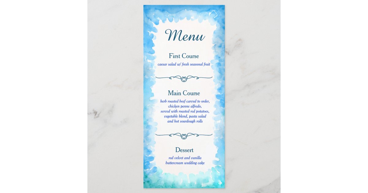 Sea Turtle Theme Custom Menu Cards | Blue & Green | Zazzle