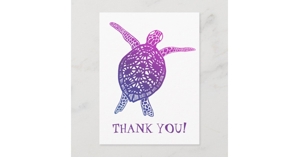 Sea Turtle Tortoise THANK YOU! Purple Postcard | Zazzle
