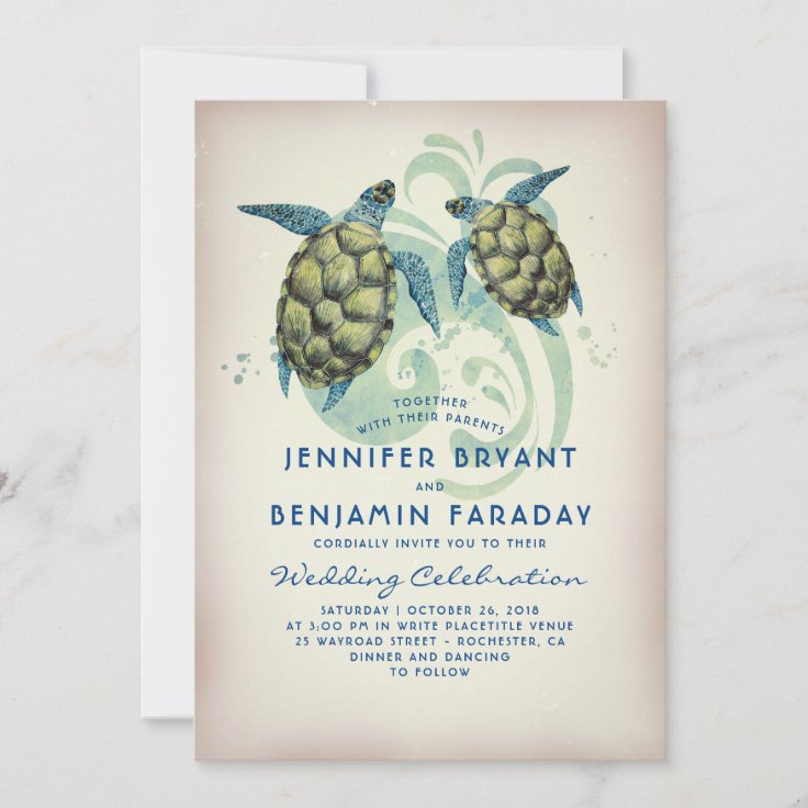 Sea Turtle Tropical Beach Wedding Invitation | Zazzle