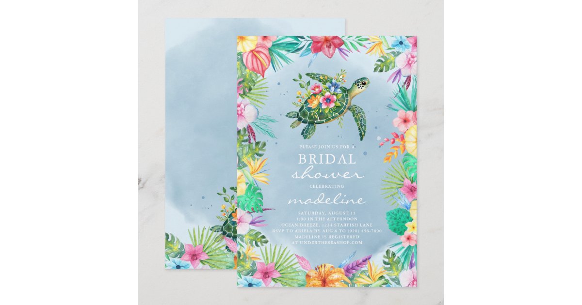 Sea Turtle Tropical Floral Bridal Shower Invitation | Zazzle