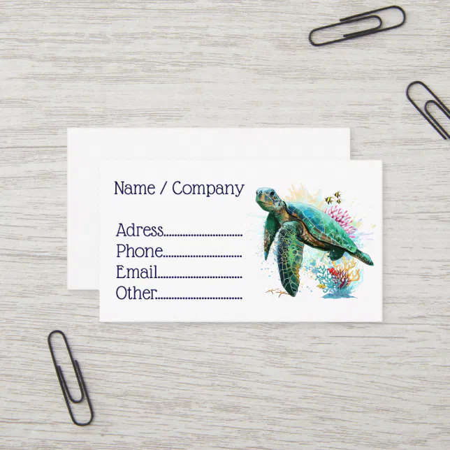 Sea turtle underwater watercolor Style Business Card | Zazzle