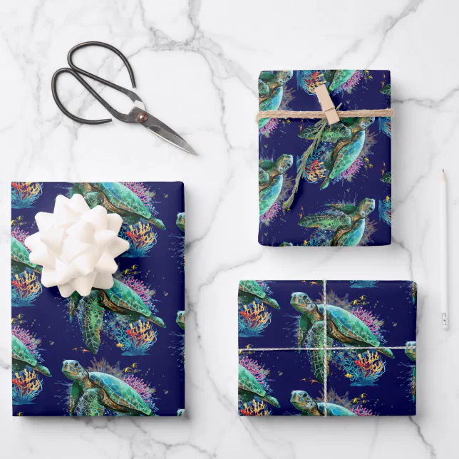 Sea turtle underwater watercolor Style Wrapping Paper Sheets | Zazzle