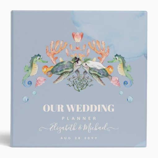 Sea Turtle Wedding Featuring Bride and Groom 3 Ring Binder | Zazzle