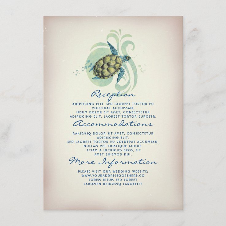 Sea Turtle Wedding Information Guest Enclosure Card | Zazzle