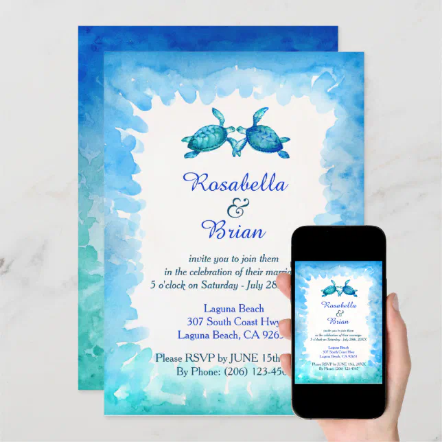 Sea Turtle Wedding Invitations - Blue and Green | Zazzle