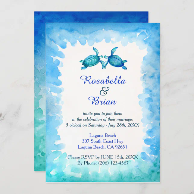 Sea Turtle Wedding Invitations - Blue and Green | Zazzle