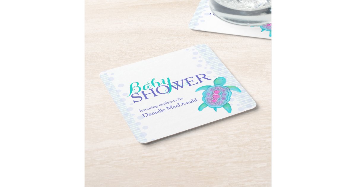 Sea turtle whimsy watercolor baby shower coasters | Zazzle
