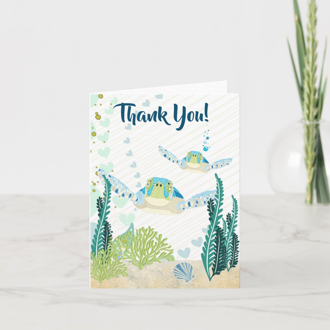 Sea Turtles and Hearts Ocean Beach Thank You Card | Zazzle