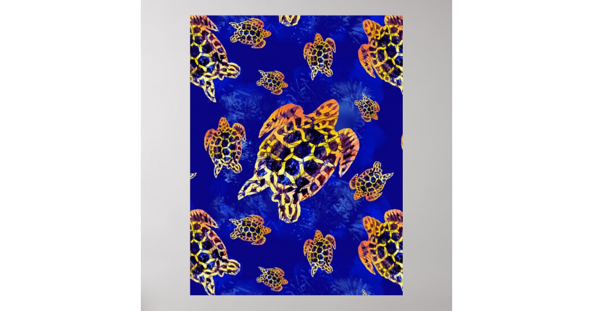 Sea Turtles Batik African Art Poster | Zazzle