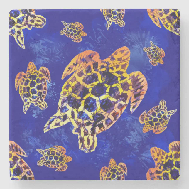 Sea Turtles Batik African Art Stone Coaster | Zazzle