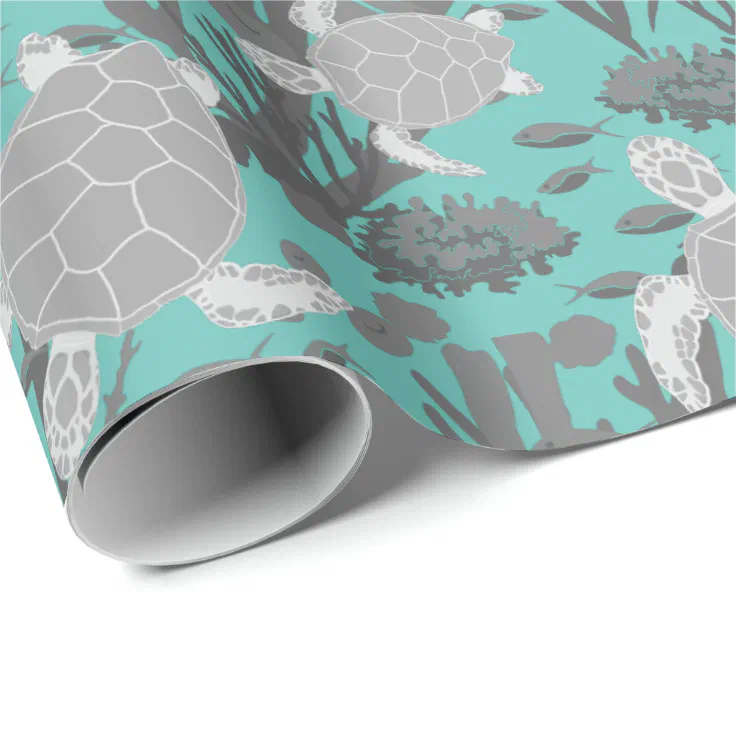 Sea Turtles Grey Blue Marine Wildlife Wrapping Paper | Zazzle