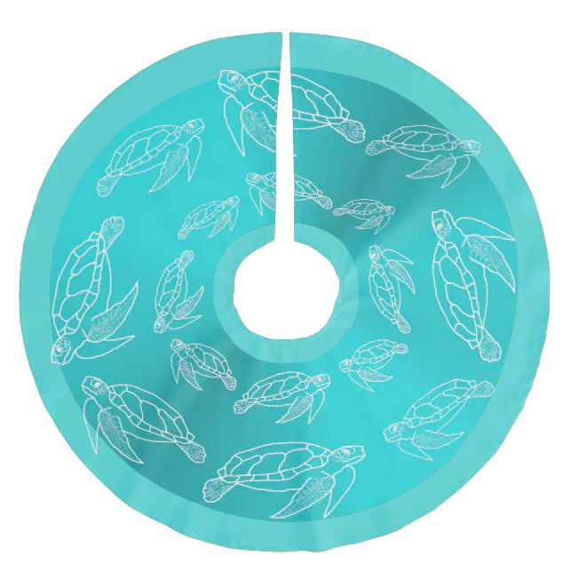 Sea Turtles Pattern Aquamarine Tropical Tree Skirt | Zazzle