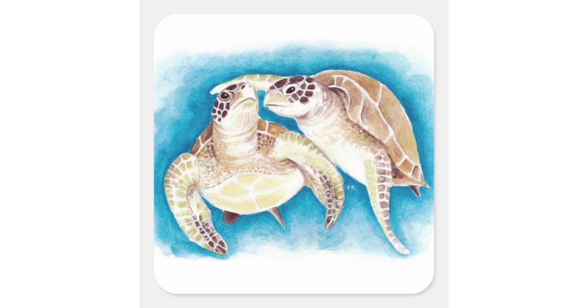 Sea Turtles Square Sticker | Zazzle