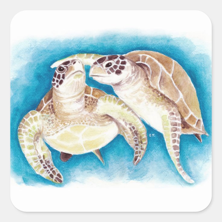 Sea Turtles Square Sticker | Zazzle