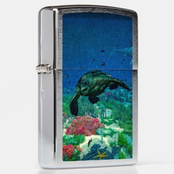 Sea turtles swim through the Mediterranean Sea Zippo Lighter | Zazzle