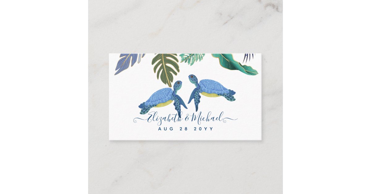 Sea Turtles Wedding Blue Yellow Business Card | Zazzle