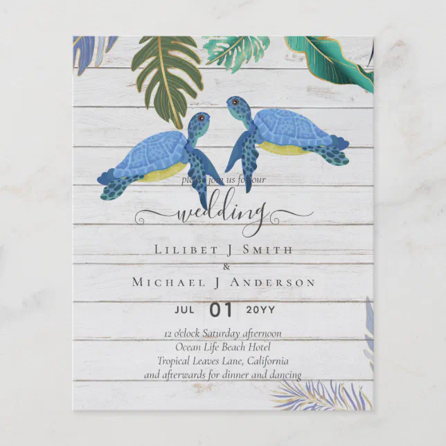 Sea Turtles Wedding Blue Yellow Flyer | Zazzle