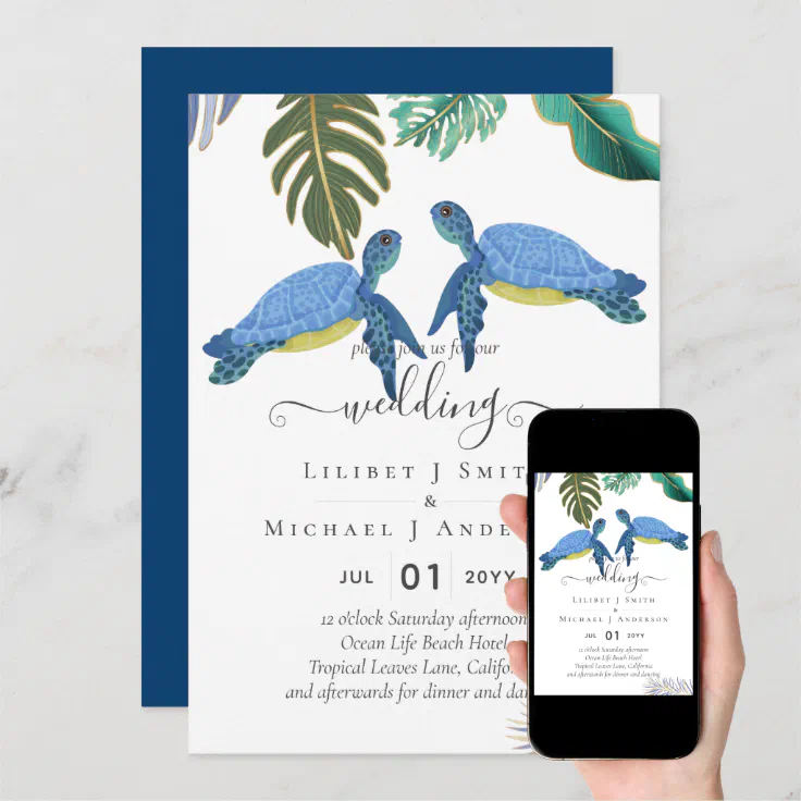 Sea Turtles Wedding Blue Yellow Invitation | Zazzle