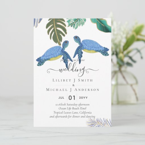 Sea Turtles Wedding Blue Yellow Invitation | Zazzle