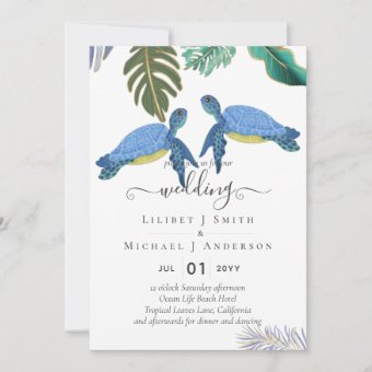 Sea Turtles Wedding Blue Yellow Invitation | Zazzle