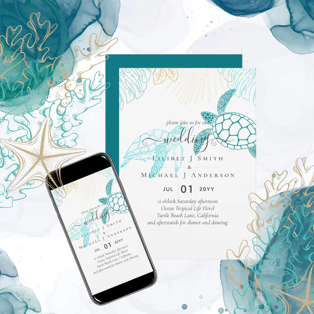 Sea Turtles Wedding Modern Ocean Beach Invitation | Zazzle