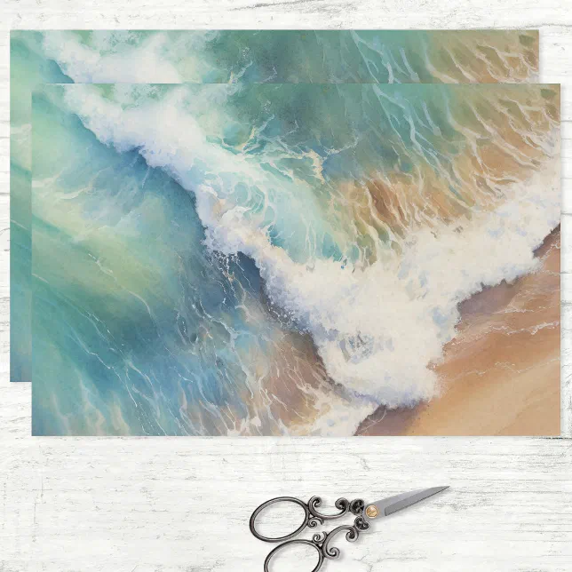 Sea Waves Watercolor Beach Decoupage Tissue Paper | Zazzle