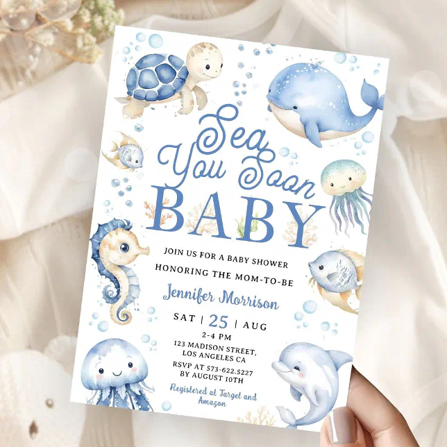Sea You Soon Baby Shower Boy Blue Ocean Invitation | Zazzle