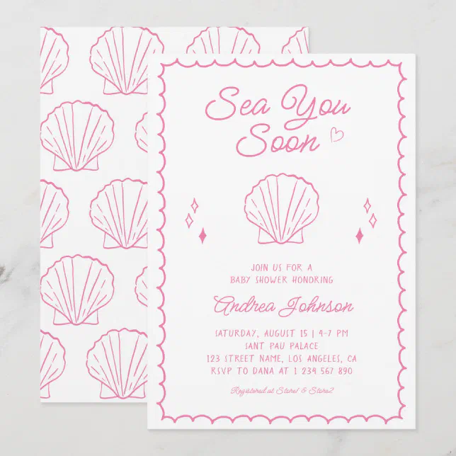 Sea You Soon Hand Drawn Ocean Seashell Baby Shower Invitation | Zazzle