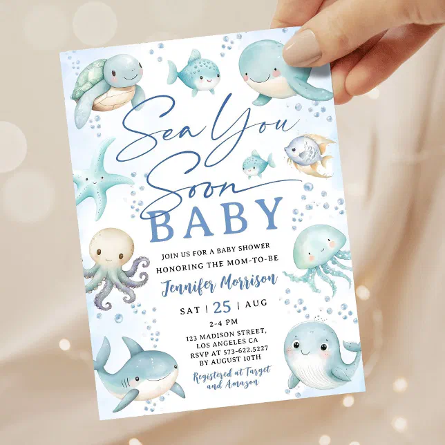 Sea You Soon Ocean Whale Boy Baby Shower Invitation | Zazzle