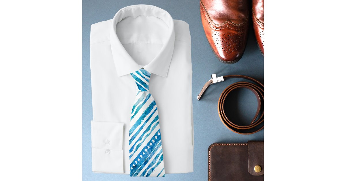 Seabreeze Watercolor Blue Stripe Beach Pattern Neck Tie | Zazzle