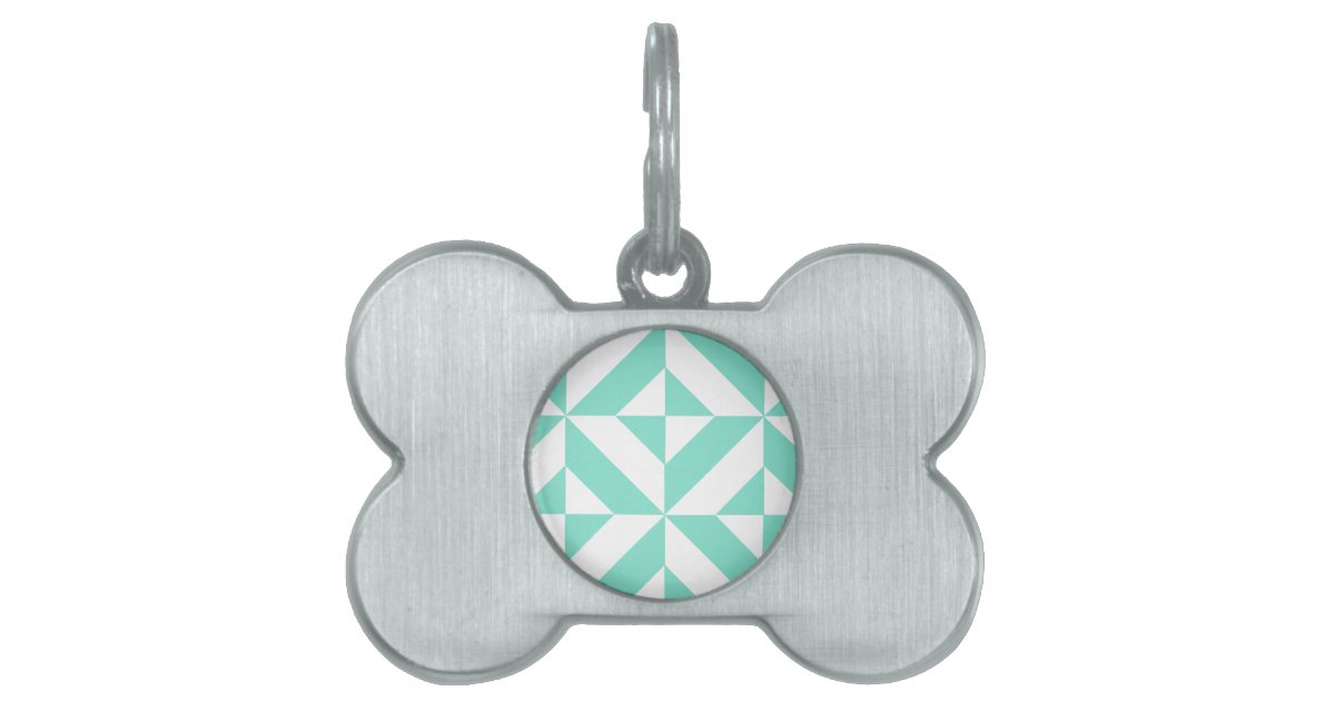 Seafoam Green Geometric Deco Cube Pattern Pet Name Tag | Zazzle