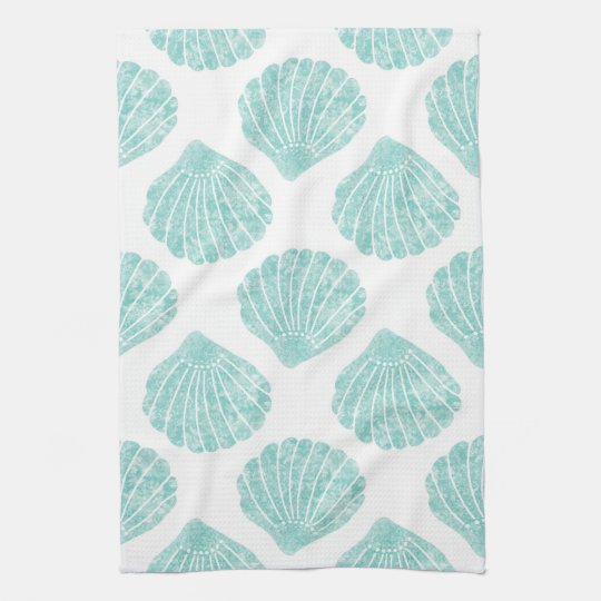 Seafoam Seashell Pattern Kitchen Towel | Zazzle.com