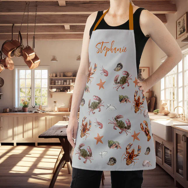 Seafood Crustacean Lobster Crab Pattern Apron | Zazzle