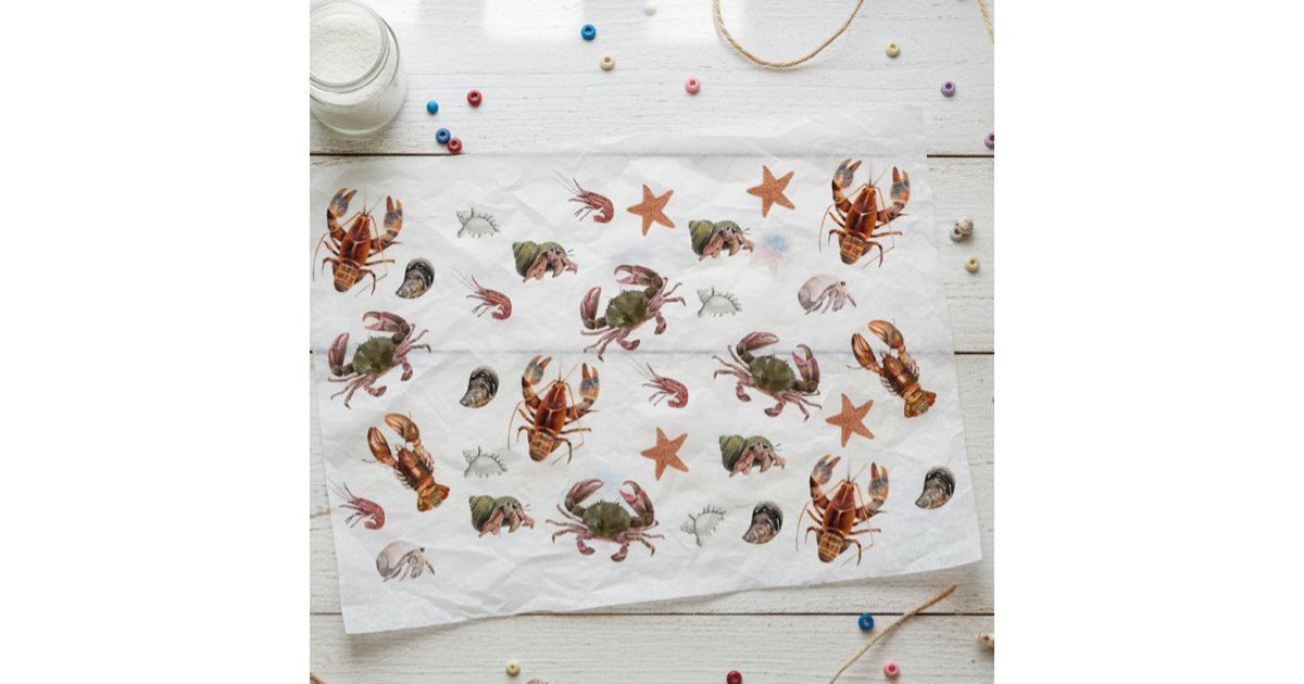 Seafood Crustacean Lobster Crab Pattern Tissue Paper | Zazzle